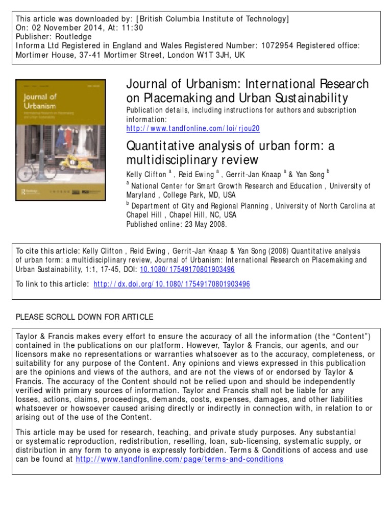 Quantitative Analysis of Urban Form - A Multidisciplinary Approach ...