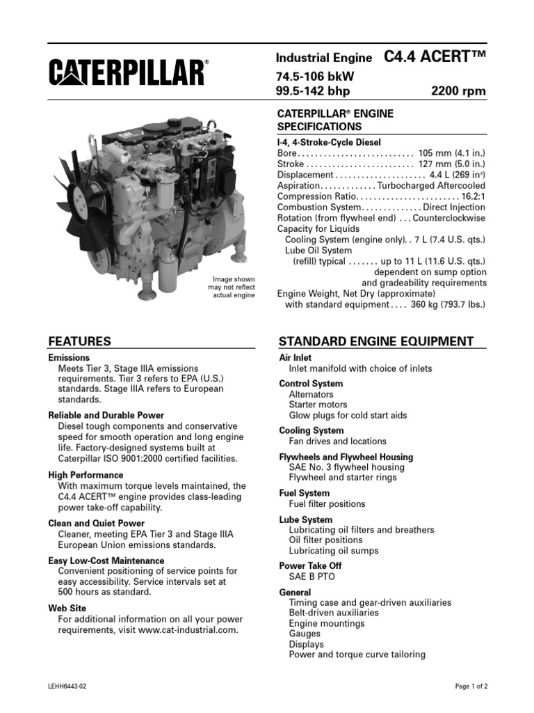 C4.4 Acert™: Industrial Engine 74.5-106 BKW 99.5-142 BHP 2200 RPM | PDF ...