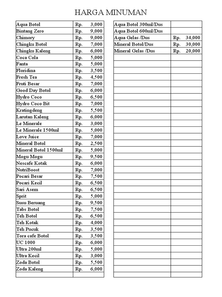 Daftar Harga Minuman | PDF