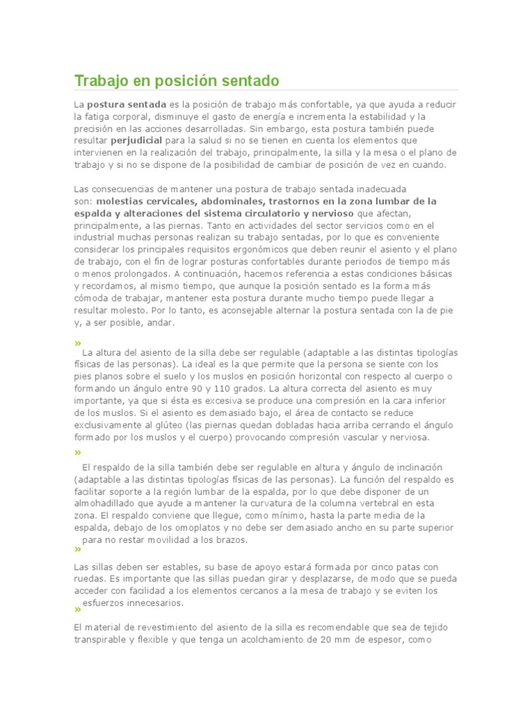 Ergonomía en la posición sentado | PDF | Factores humanos y ergonomía