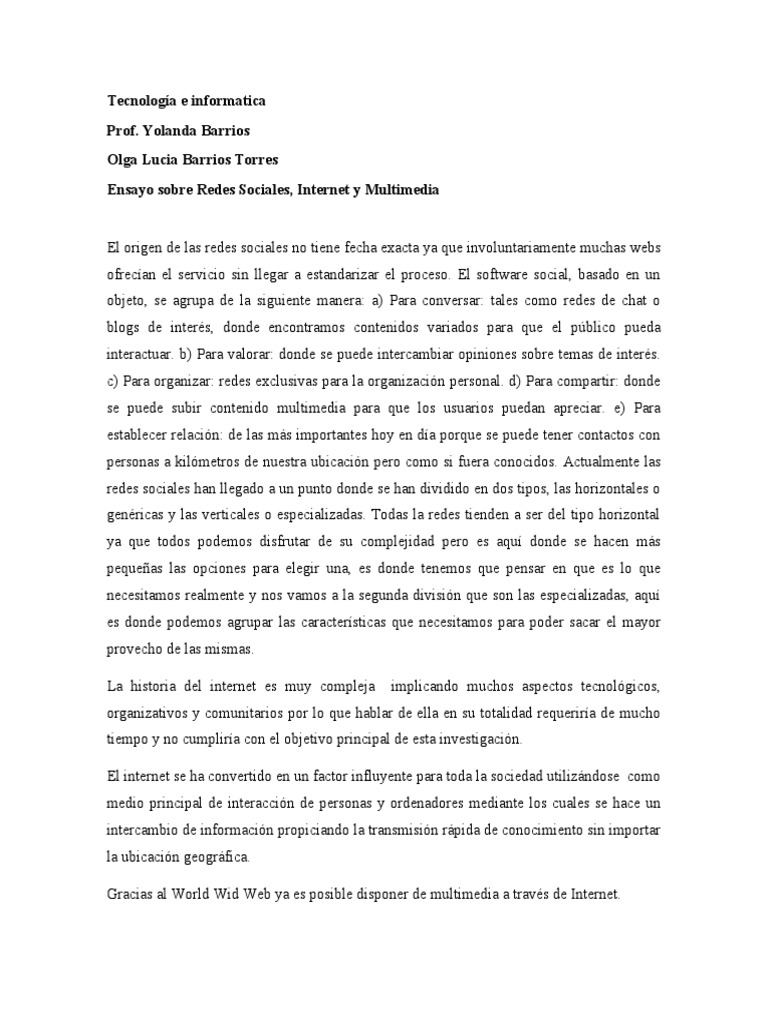 Ensayo de Tecnología e Informatica | PDF | Multimedia | Internet