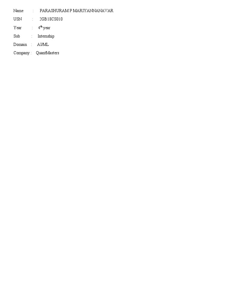 Ai ML Internship | PDF | Parameter (Computer Programming) | Boolean ...