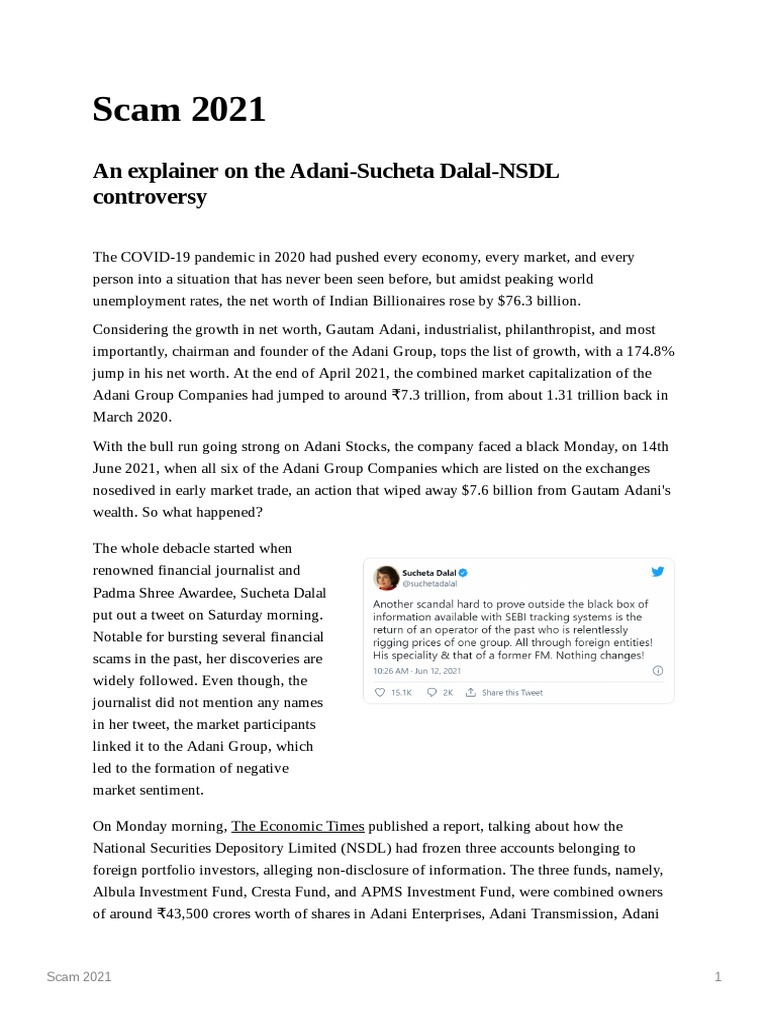 Scam 2021: An Explainer On The Adani-Sucheta Dalal-NSDL Controversy ...