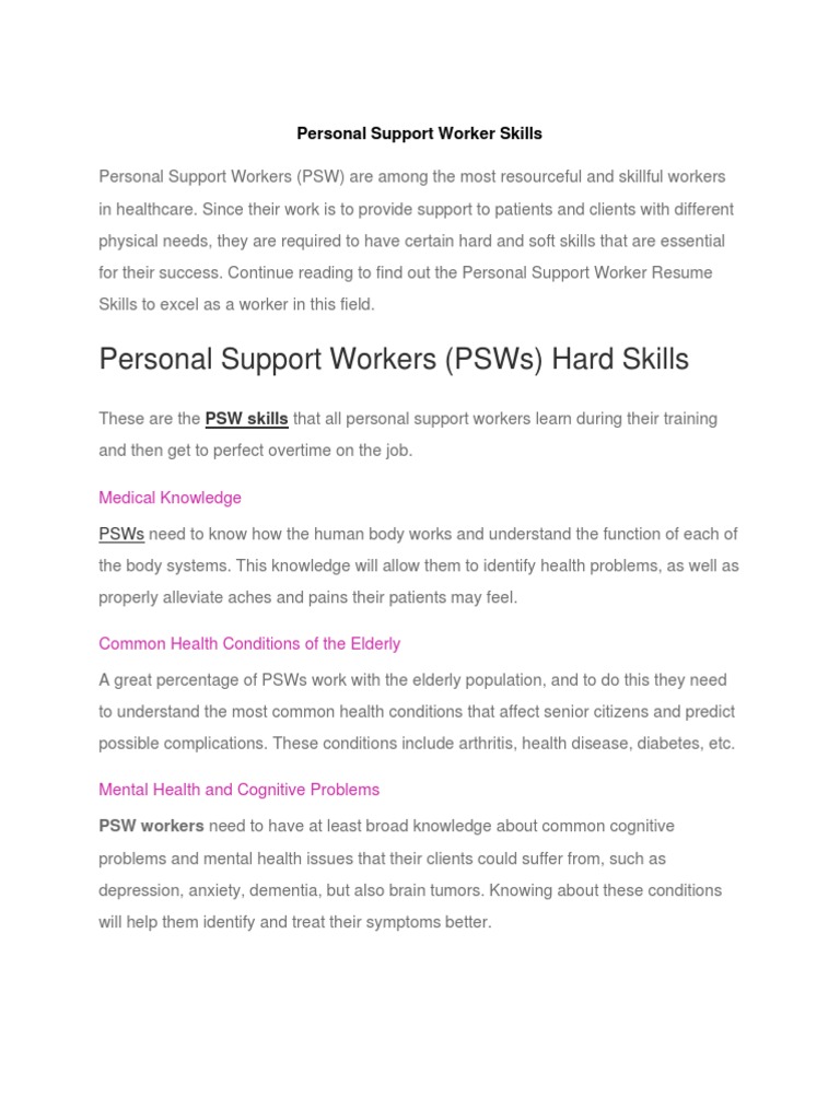 Personal Support Worker Skills | PDF | Mental Health | Dementia