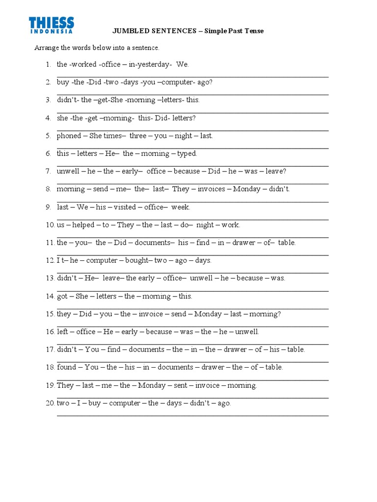 JUMBLED SENTENCE - Simple Past Tense | PDF | Linguistics | Languages