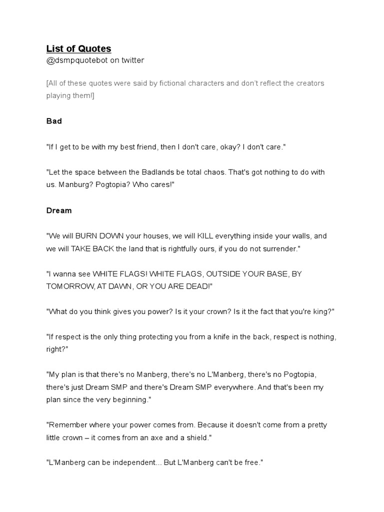 List of Quotes: @dsmpquotebot On Twitter | PDF