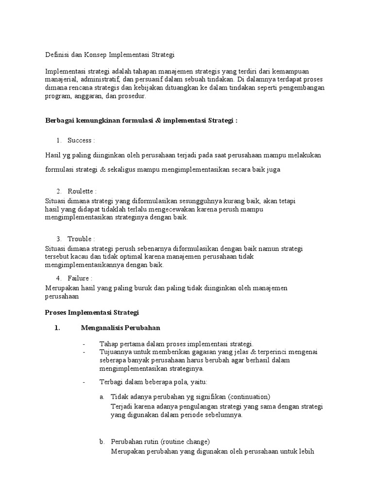 Definisi Dan Konsep Implementasi Strategi | PDF