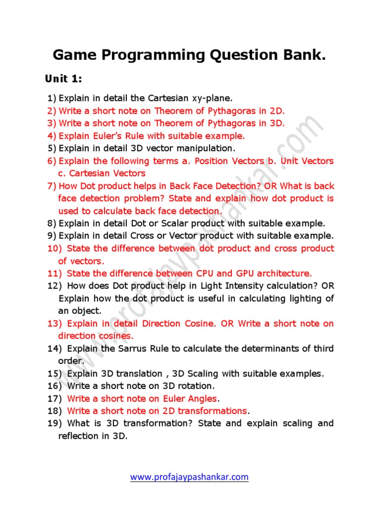 Game Programming Question Bank | PDF | Euclidean Vector | Trigonometric ...