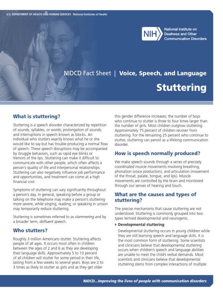 Stuttering: NIDCD Fact Sheet - Voice, Speech, and Language | PDF ...