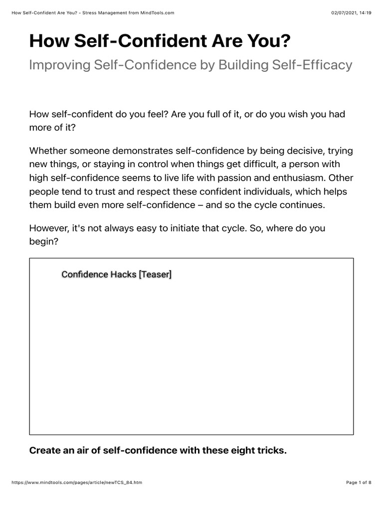 How Self-Confident Are You? - Stress Management From | PDF | Self ...