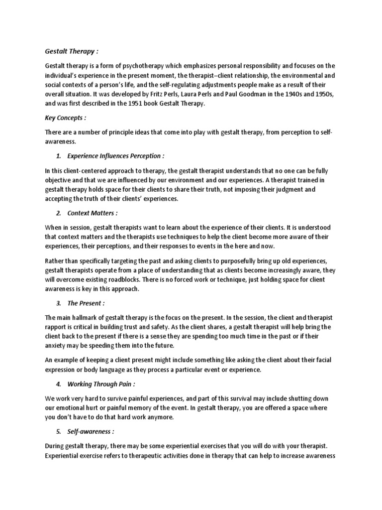 Gestalt Therapy Key Concepts Pdf Gestalt Therapy Psychotherapy