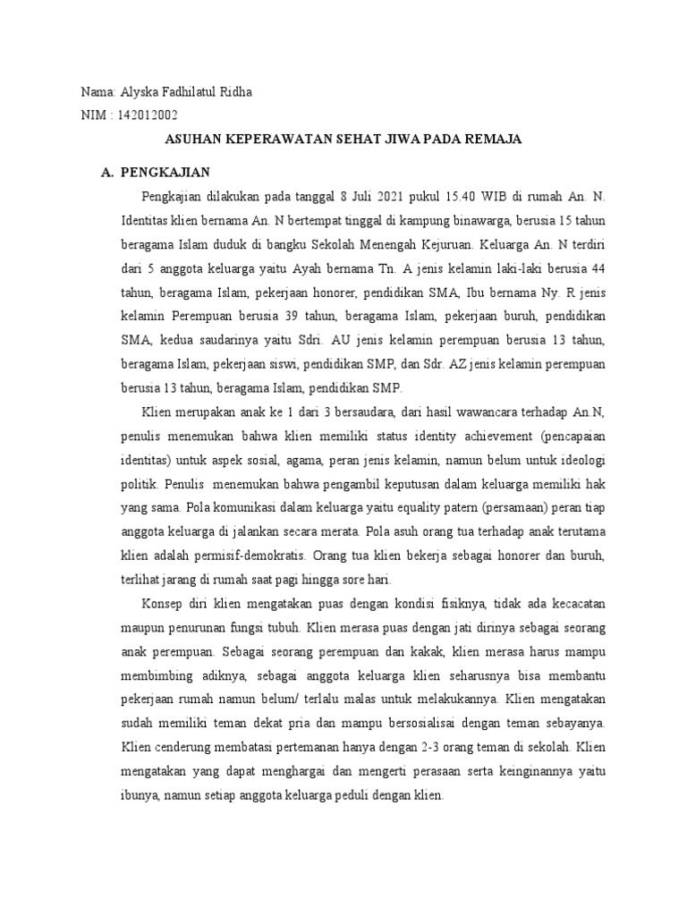 Askep Sehat Jiwa Remaja - Alyska F.R | PDF