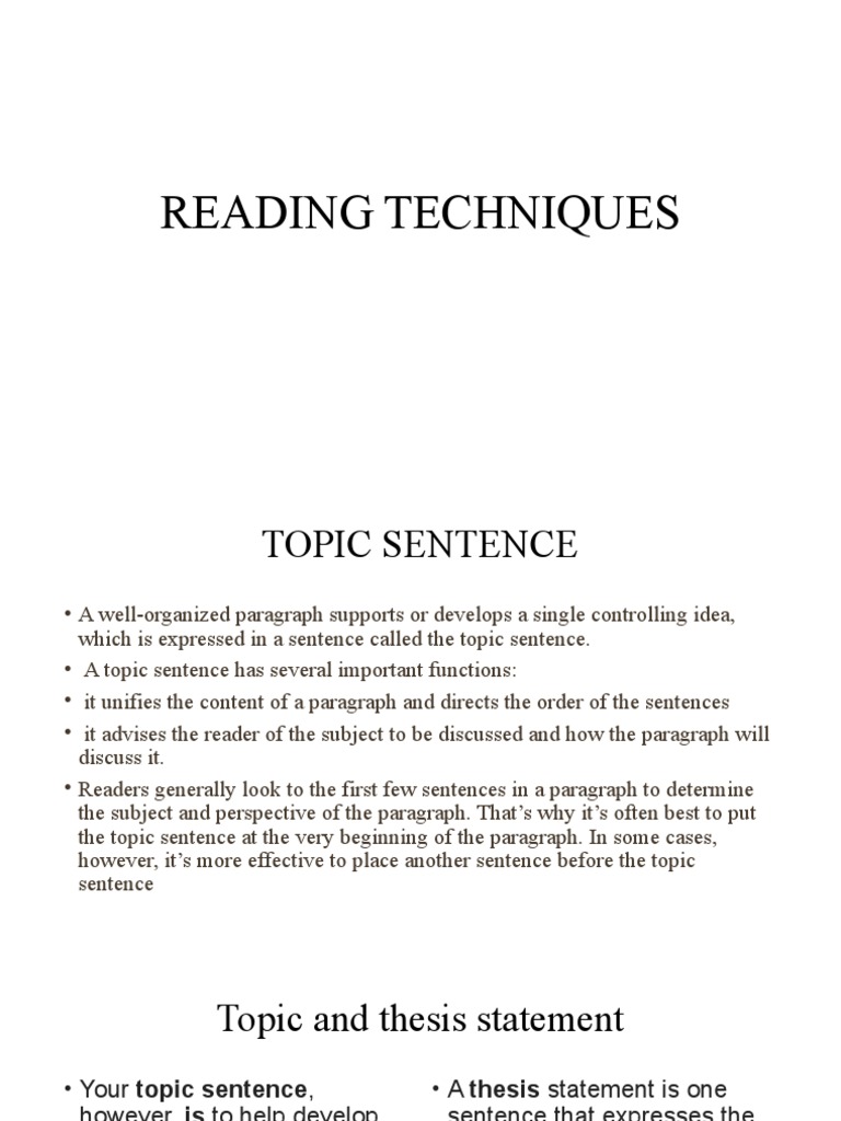 Reading Techniques | PDF | Essays | Sentence (Linguistics)