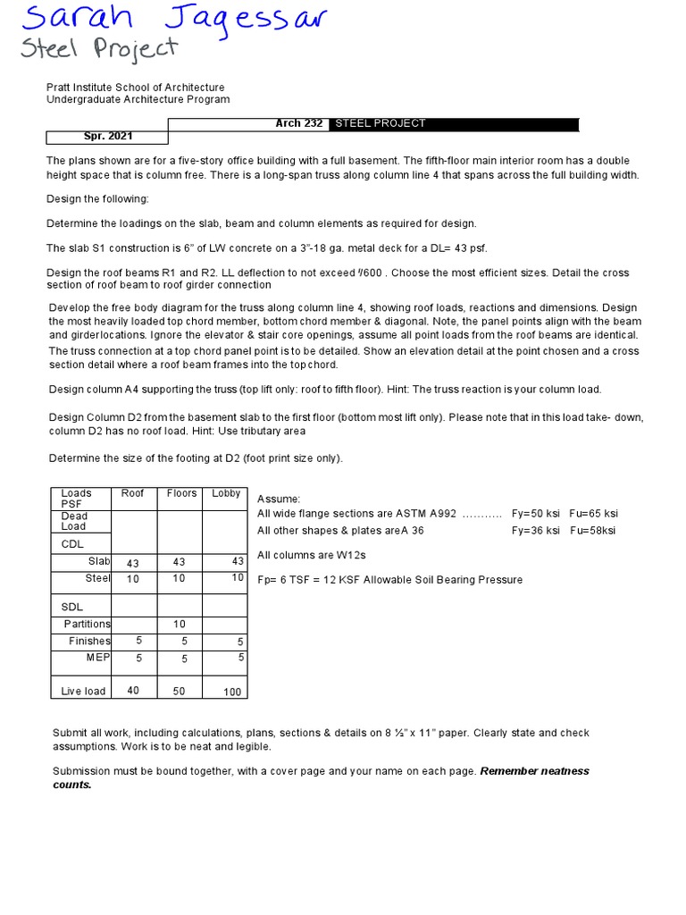 Arch 232 STEEL PROJECT Spring 2021 Final | PDF | Truss | Beam (Structure)