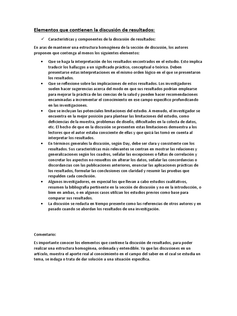 Elementos esenciales para incluir en la discusión de resultados de un ...