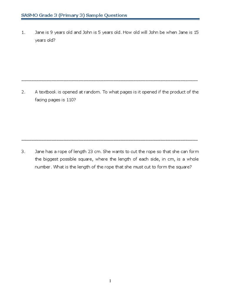 SASMO Grade 3 (Primary 3) Sample Questions | Download Free PDF ...