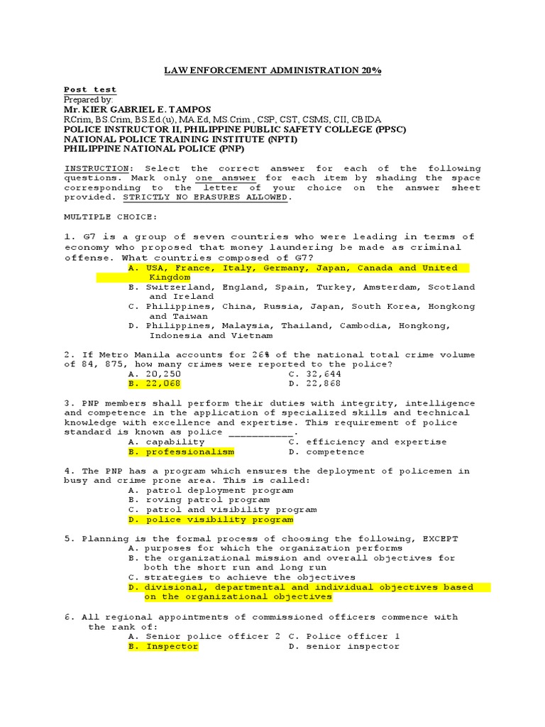 Post Test Comparative Community Policing Student | PDF | Police ...