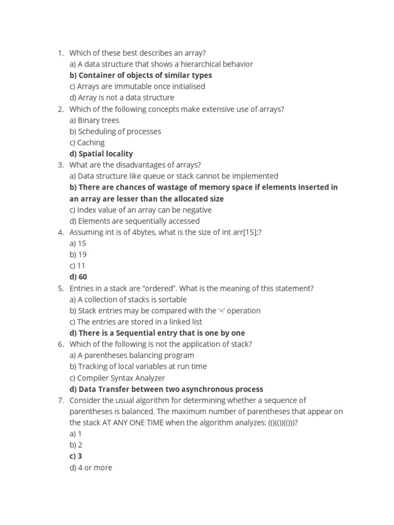 Data Strucuture Mcqs | PDF | Array Data Structure | Applied Mathematics