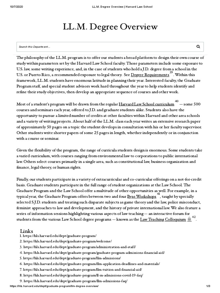 LL.M. Degree Overview - Harvard Law School | PDF | Curriculum | Law School