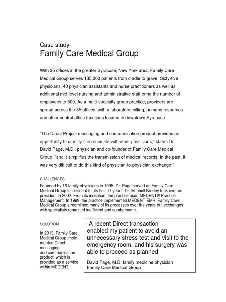 Family Care Medical Group: Case Study | PDF | Physician | Electronic ...