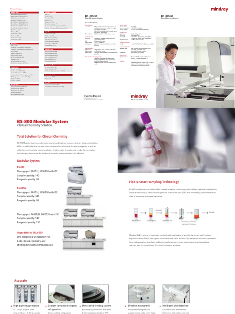 BS 800M Brochure | PDF | Glycated Hemoglobin | Alanine Transaminase