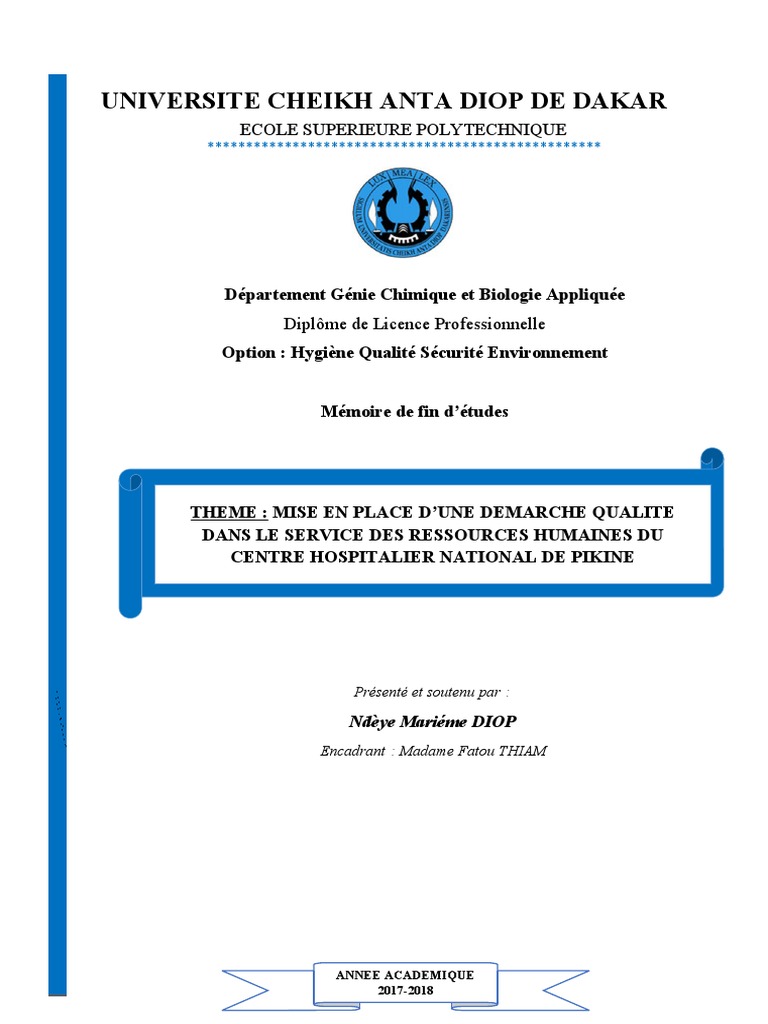 Universite Cheikh Anta Diop de Dakar: Ecole Superieure Polytechnique | PDF | Management de la ...