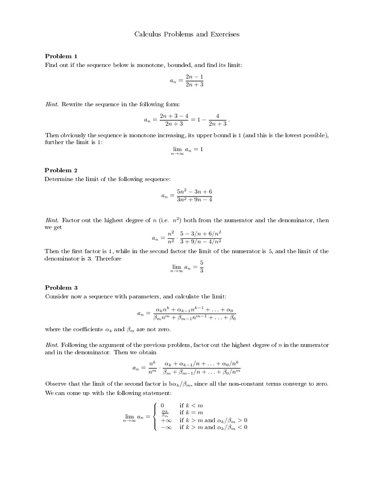 Calculus Problems And Exercises Pdf Sequence Trigonometric Functions