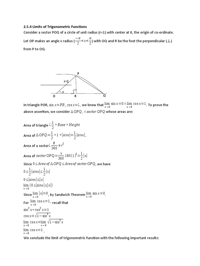 2.5.4 Limits of Trigonometric Functions | PDF | Trigonometric Functions ...