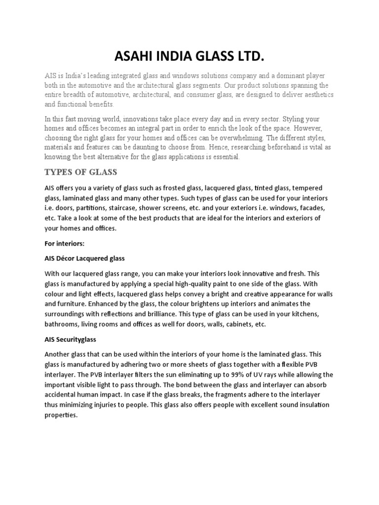 Asahi India Glass Ltd. | PDF | Glasses | Chemistry