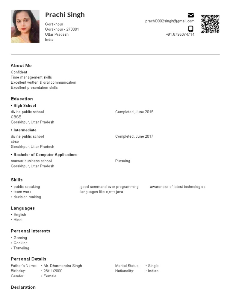 Prachi Singh: About Me | PDF