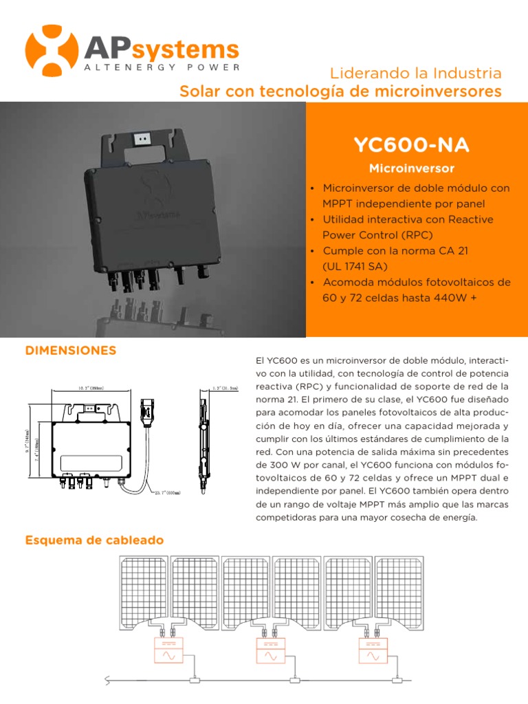 APsystems YC600 Datasheet Spanish | PDF | Electrónica | Cantidades fisicas