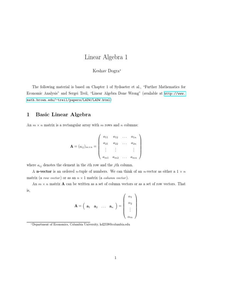Linear Algebra 1 | PDF | Matrix (Mathematics) | Determinant