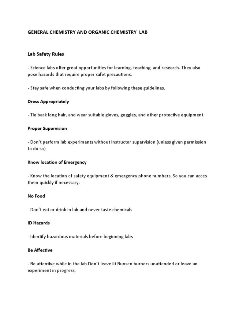 General Chemistry and Organic Chemistry Lab: Dress Appropriately | PDF ...