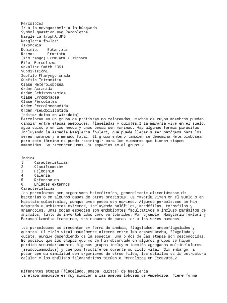 Percolozoa | PDF | Biología | Organismos
