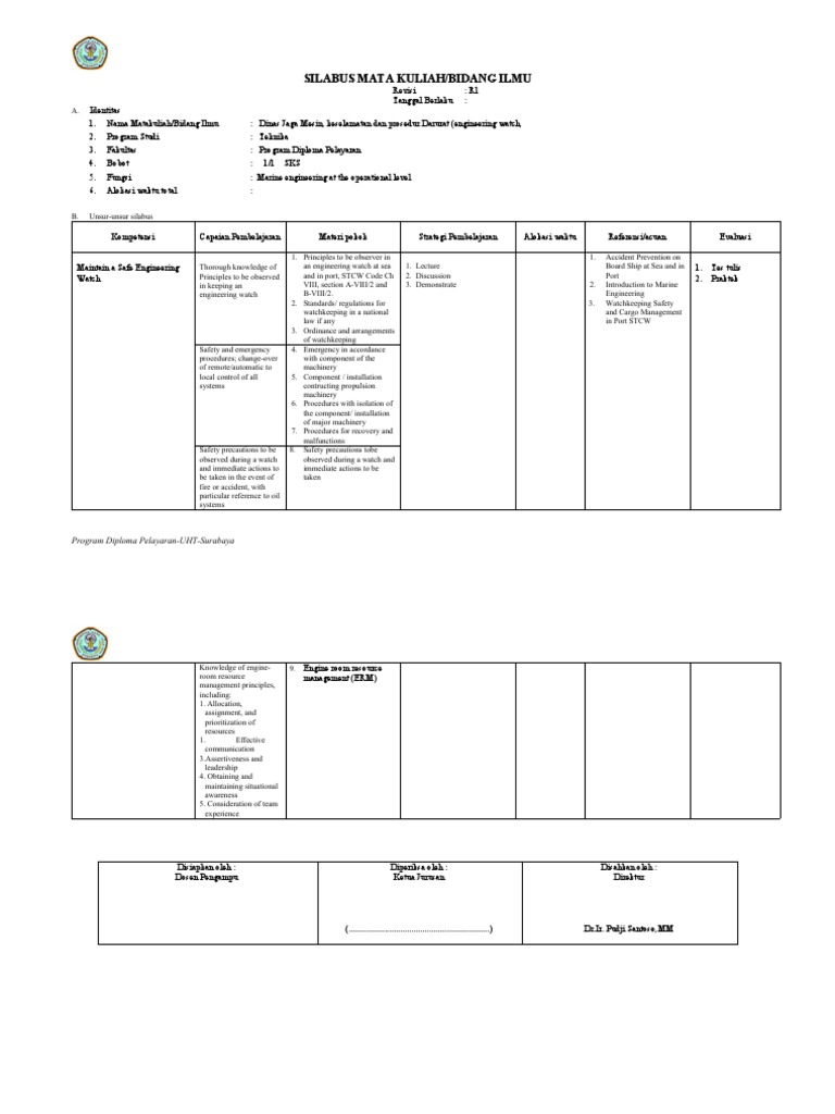 Maintaining Safety During Engineering Watches: A Syllabus on ...