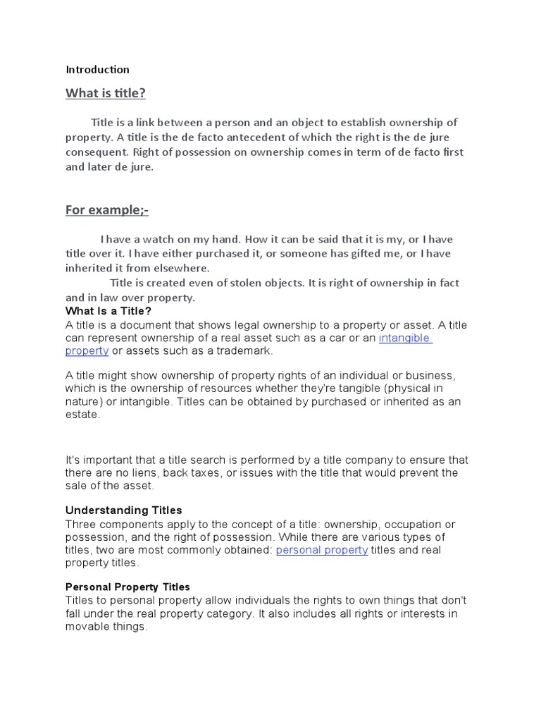 What Is A Title? | PDF | Property | Ownership