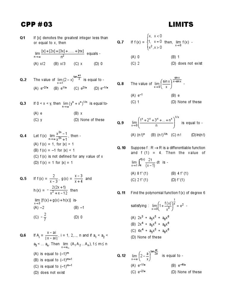 Limits CPP # 04 | PDF | Trigonometric Functions | Algebra