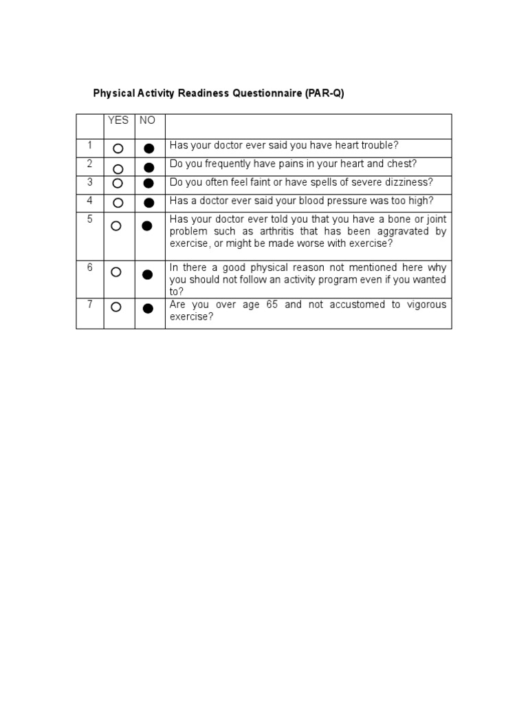 Physical Activity Readiness Questionnaire (PAR-Q) | PDF | Self ...