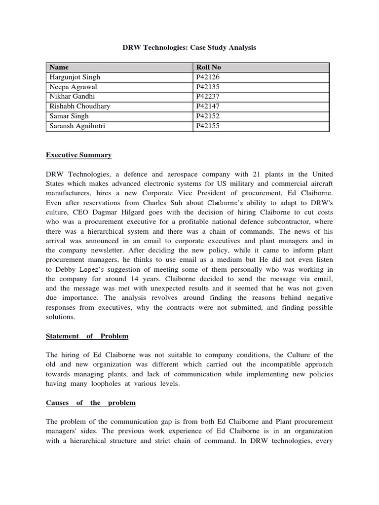 DRW Technologies Case Study Analysis | PDF | Procurement | Supply Chain
