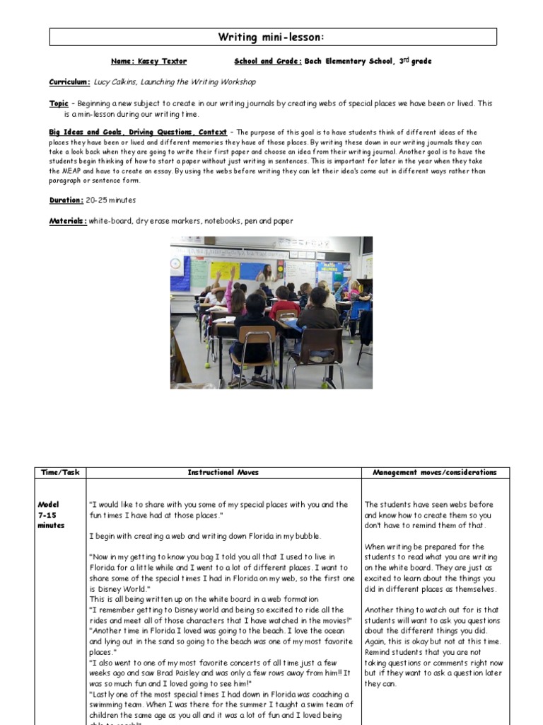 Writing Mini-Lesson:: Lucy Calkins, Launching The Writing Workshop ...