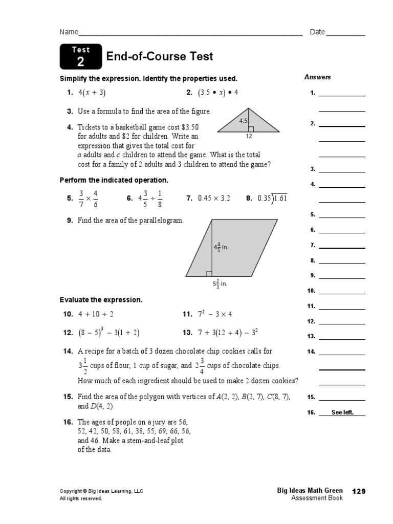 End of Course Exam Version 1 | Download Free PDF | Area