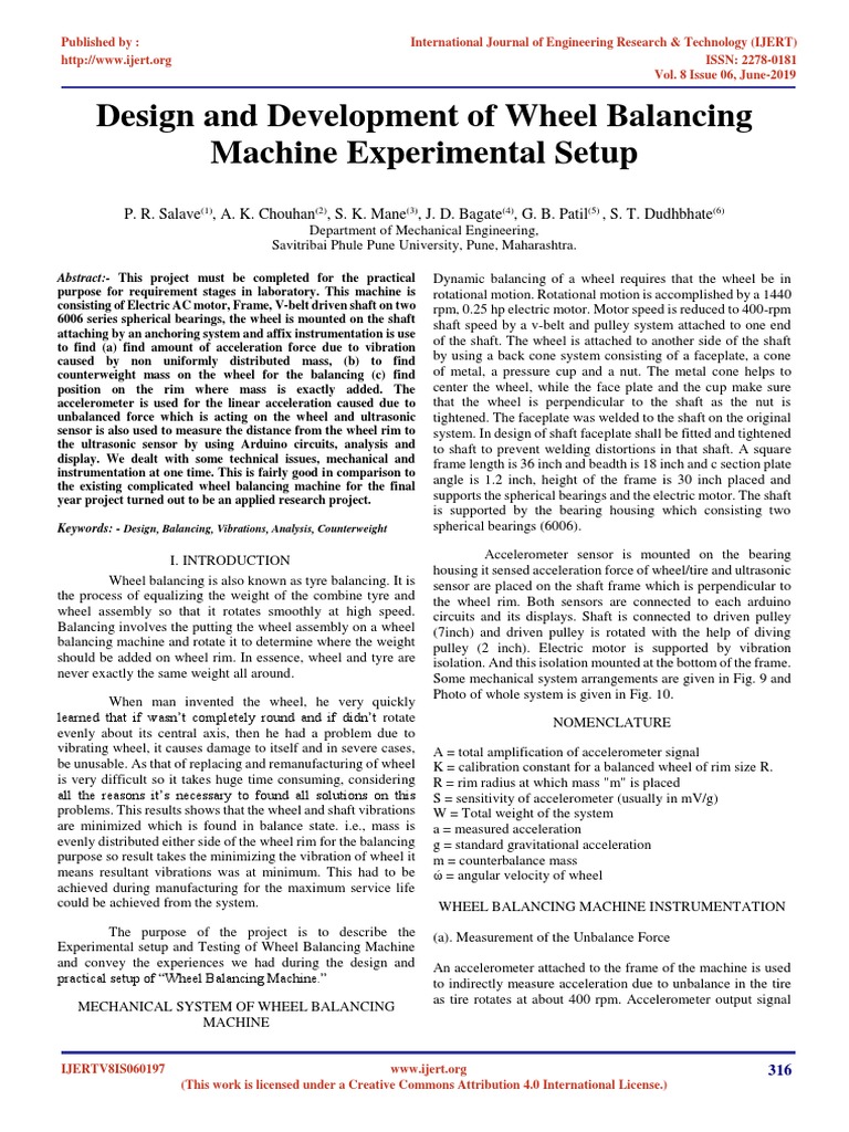 Design and Development of Wheel Balancing Machine Experimental Setup ...