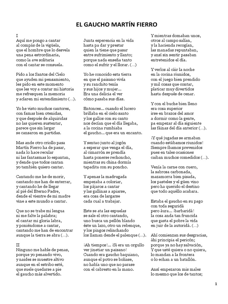 EL GAUCHO MARTÍN FIERRO Fragmentos | PDF