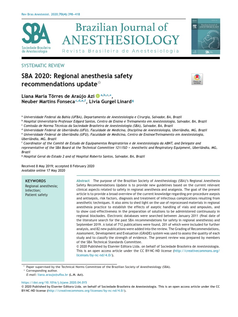 Regional Anesthesia Recommendation 2020 | PDF | Hand Washing | Anesthesia