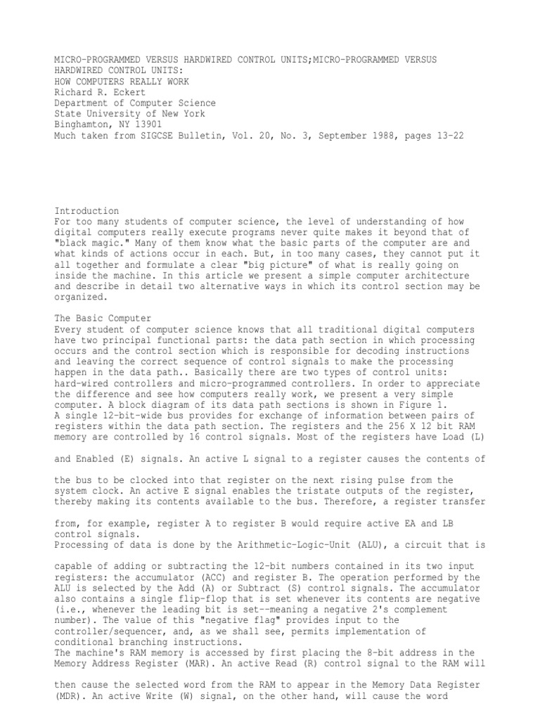 Micro-Programmed Versus Hardwired Control Units | PDF | Random Access ...