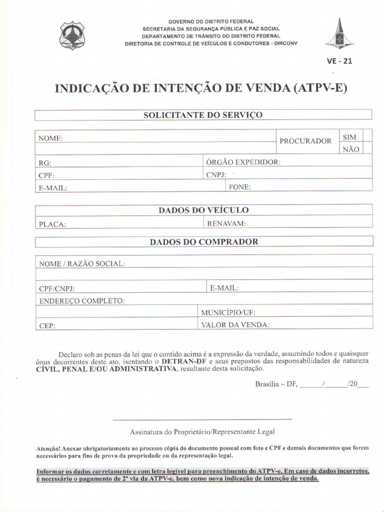 INDICAÇÃO INTENÇÃO DE VENDA (ATPV-e) | PDF