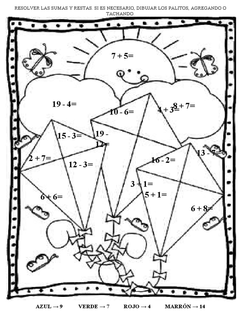 Sumas y Restas con Dibujos para Primer Grado | PDF