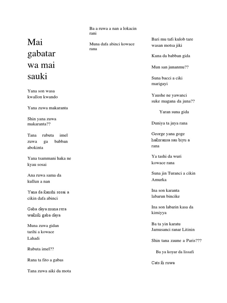 ALL TENSES Sentences HAUSA | PDF