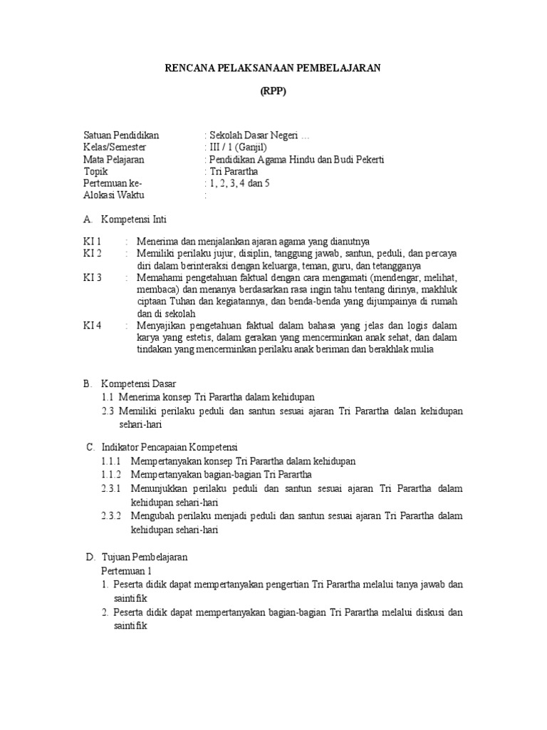 RENCANA PELAKSANAAN PEMBELAJARAN (RPP) - Pendidikan Agama Hindu Dan ...