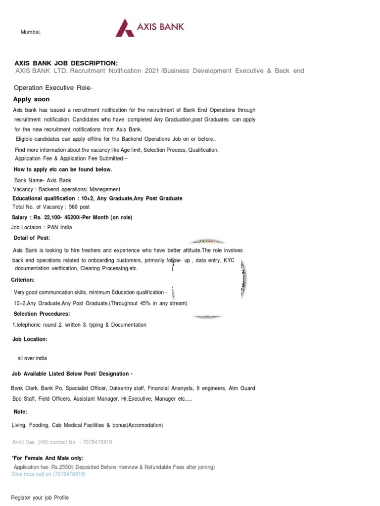 New Axis Bank Notification 2021.. | PDF | Recruitment | Banks